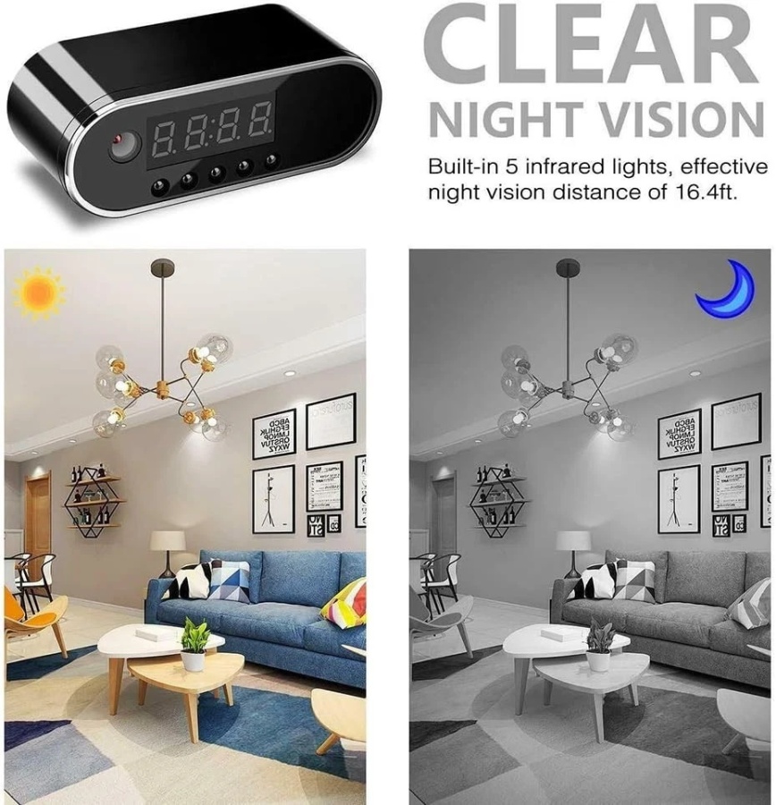 HD Smart Motion Detection Alarm Clock Camera with Night Vision